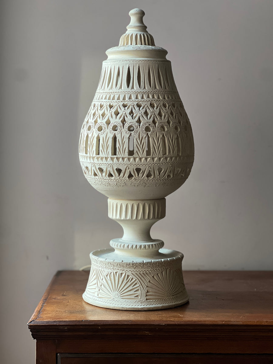 Tunisian ceramic fretwork lamp circa 1960 – Kestrel Antiques